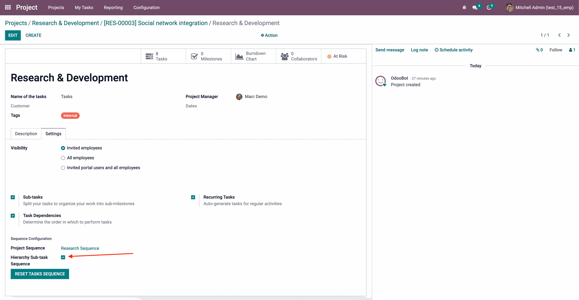 Odoo Projekt Modul - Reihenfolge für Aufgaben festlegen - bloopark.de